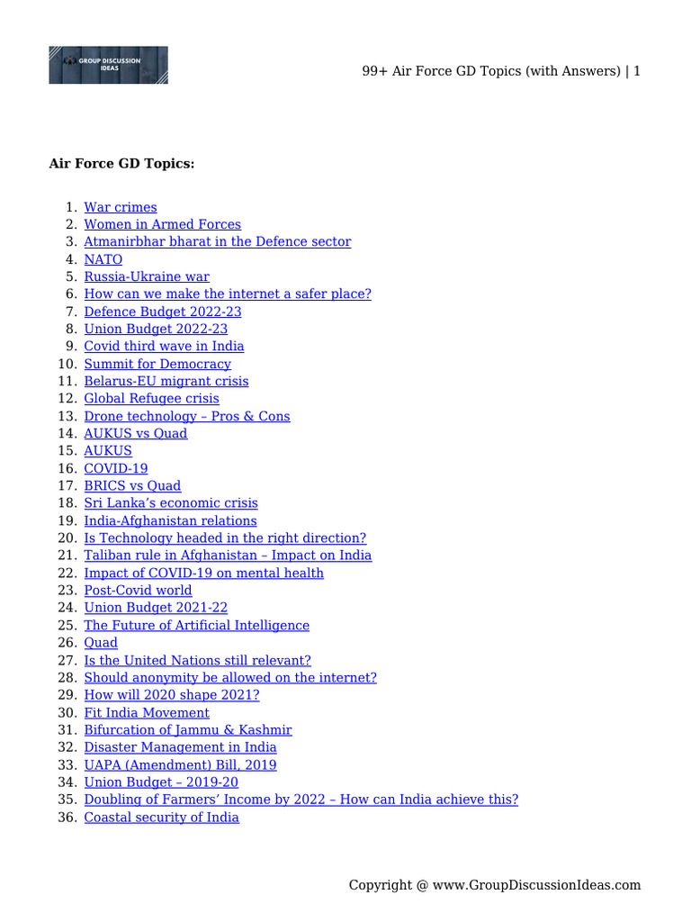 99+ Air Force GD Topics (With Answers) | PDF | International Relations ...