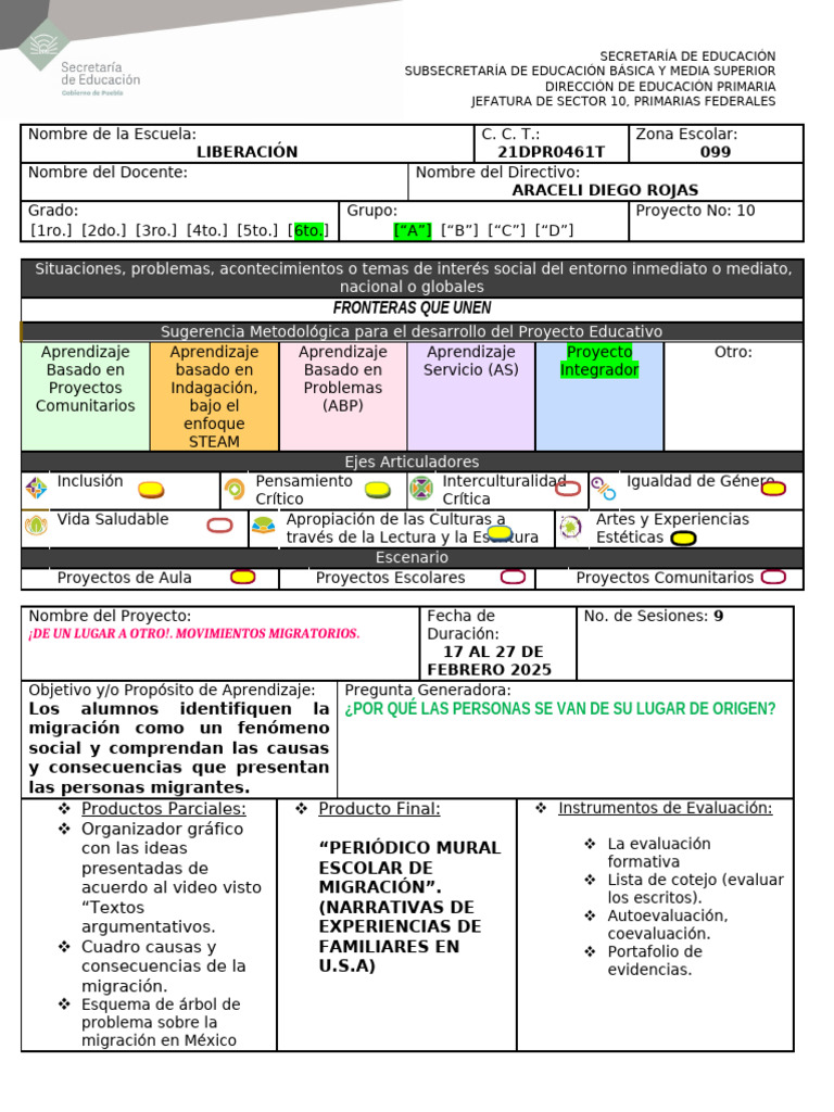 Proyecto Integrador No 10 Yh | PDF | Migración humana | Educación primaria