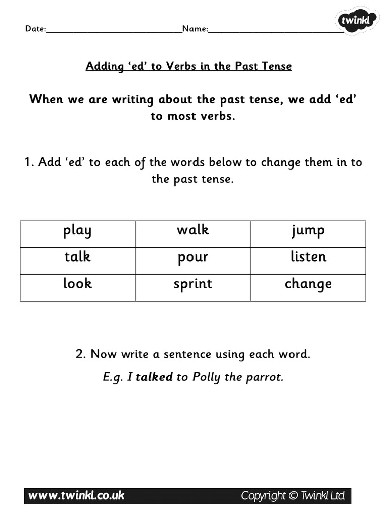 Worksheet - Adding 'Ed' To Verbs LA | PDF