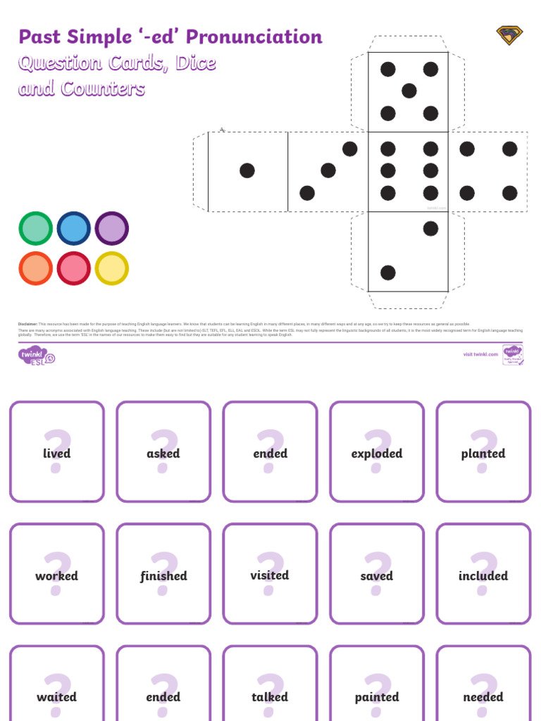ESL-Question-Cards-Dice-Counters-Past-Simple-ed-Ending | PDF | English ...