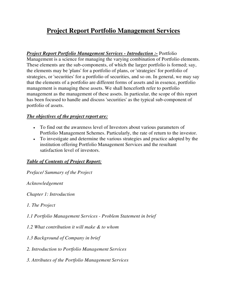 Project Report Portfolio Management Services | PDF | Investment ...