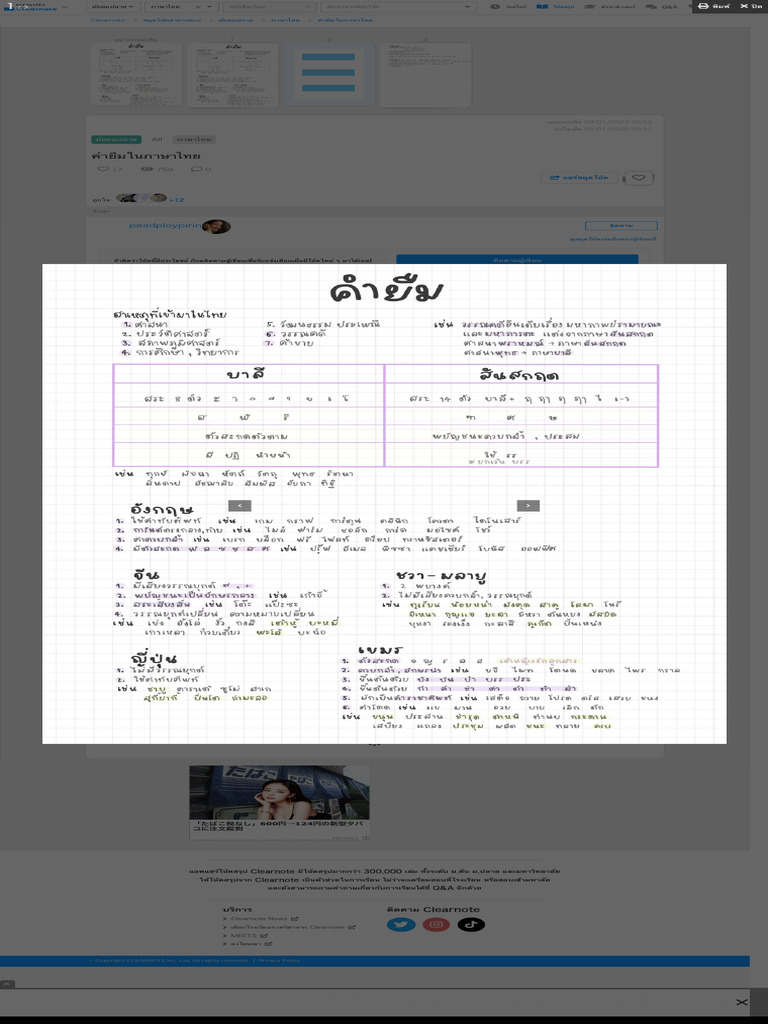 โน้ตของ คำยืมในภาษาไทย ชั้น - Clearnote | PDF