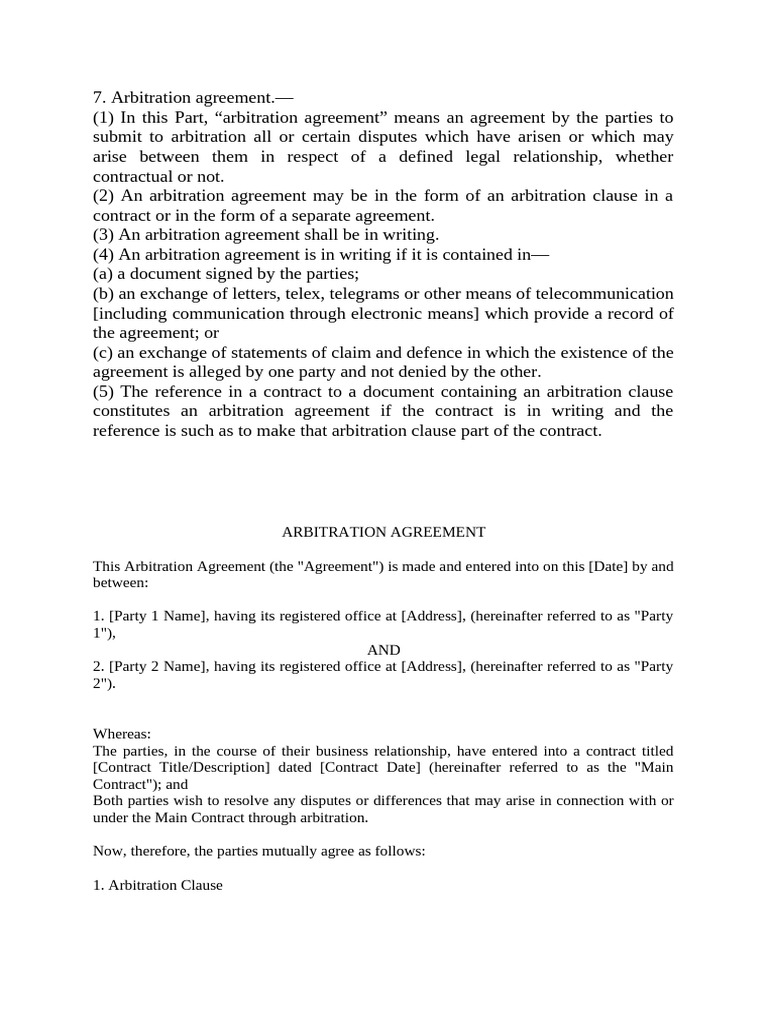 Arbitration Agreement Template Guide | PDF | Arbitration | Business Law