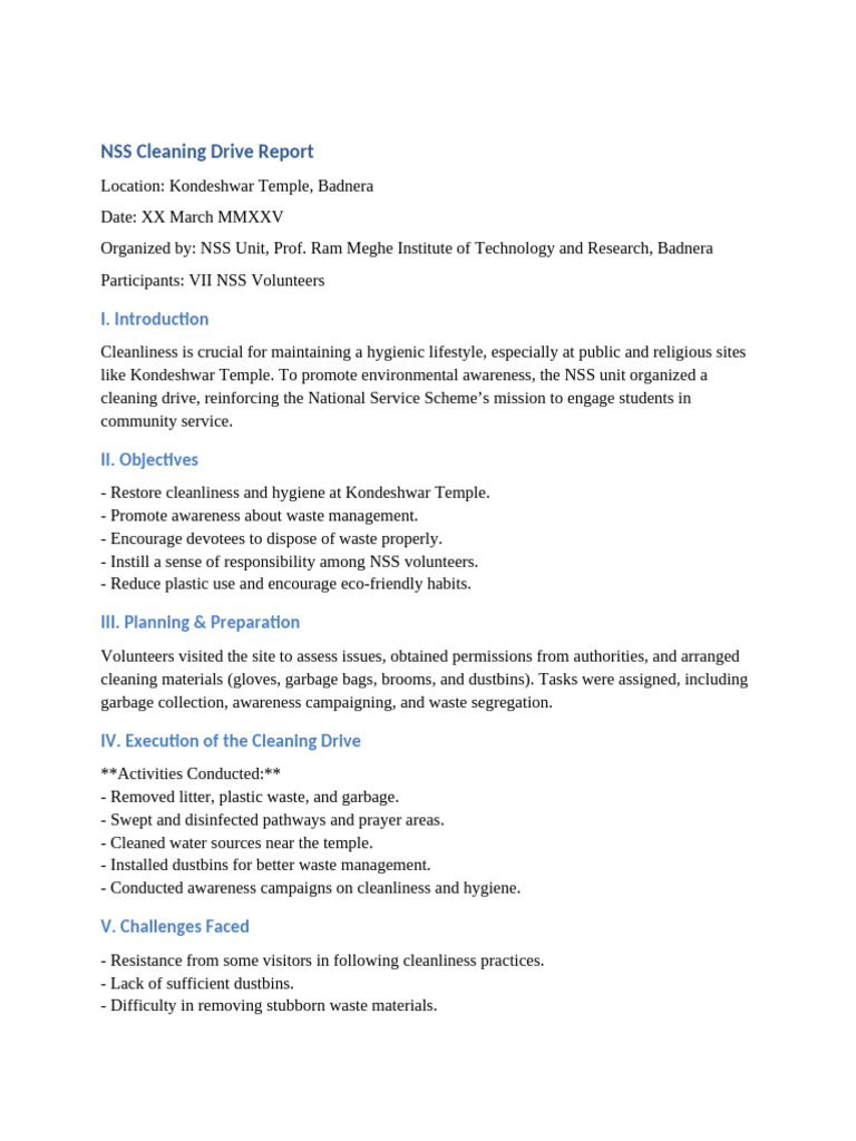 NSS Cleaning Drive Report Optimized | PDF | Waste Management | Waste