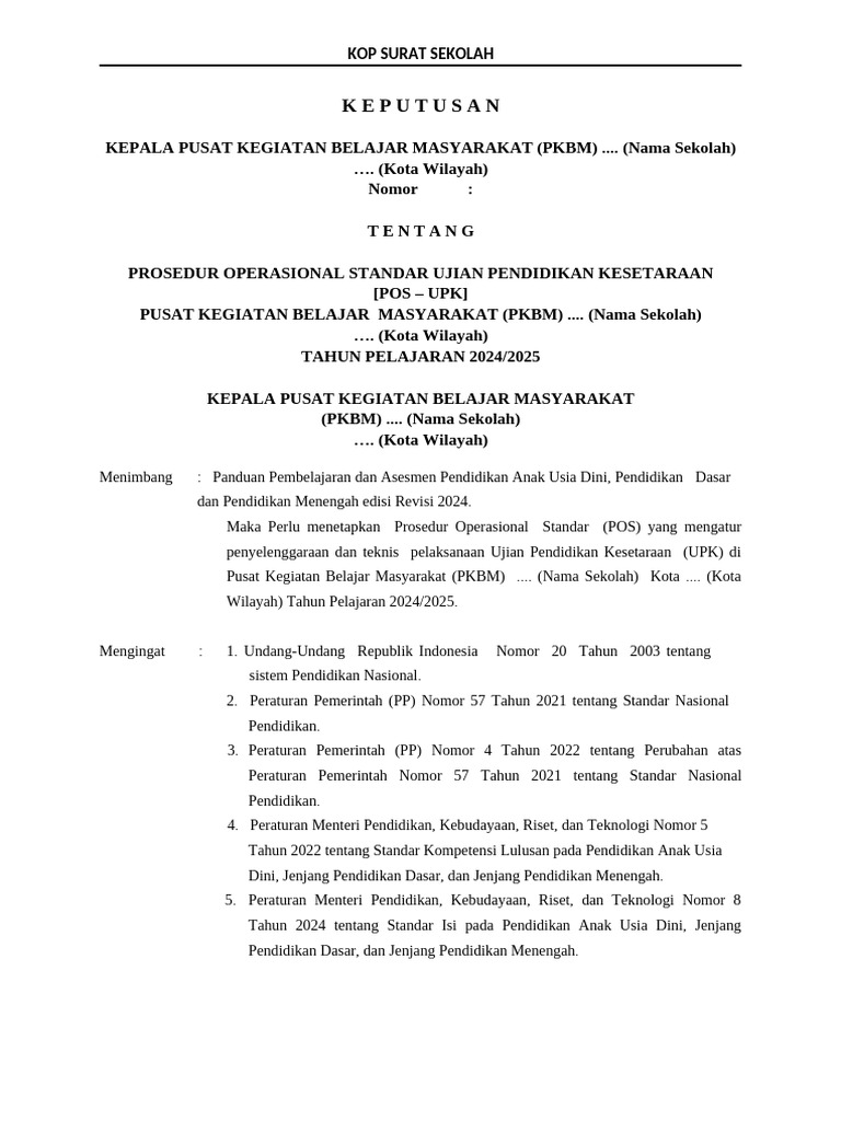 POS UPK TAHUN PELAJARAN 2024-2025 DKI Jakarta | PDF