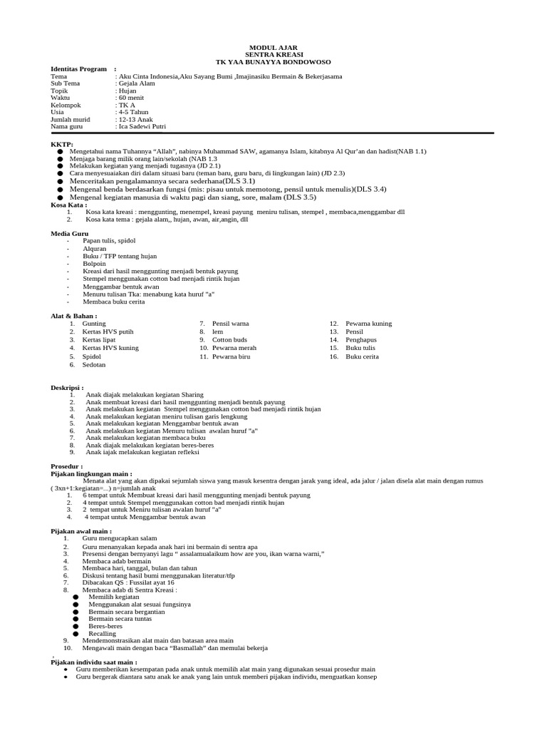 Modul Ajar S.KREASI Hujan | PDF