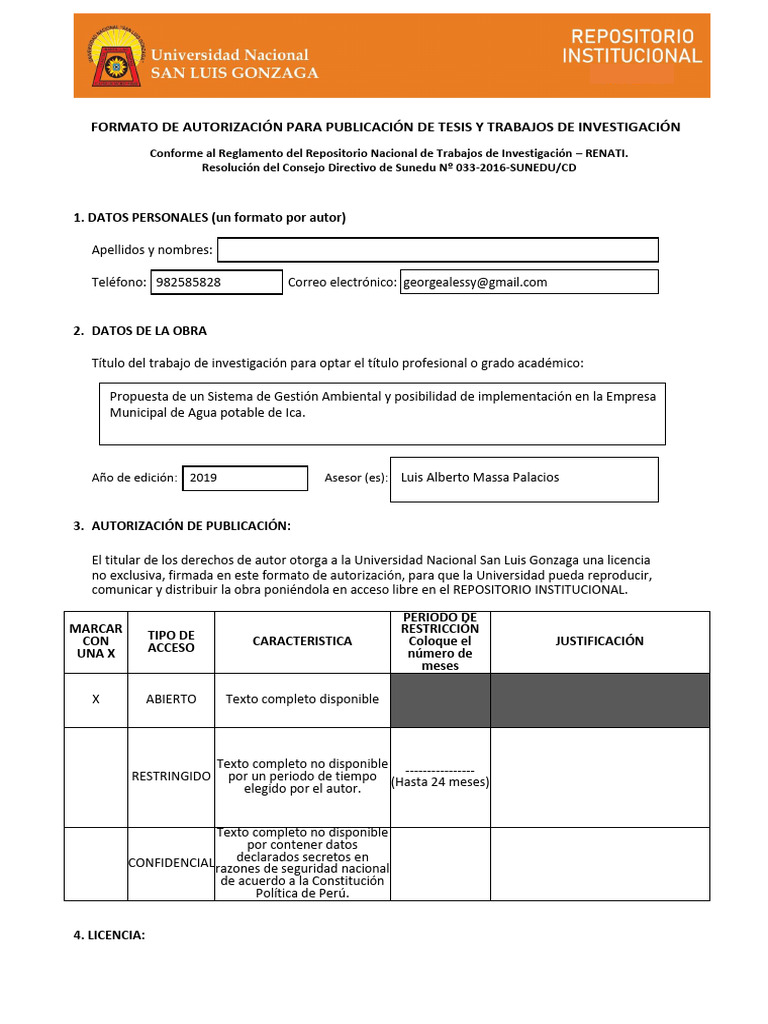 Anexo 1 Formato de Autorizaciã - N - para Publicacion de Tesis | PDF ...