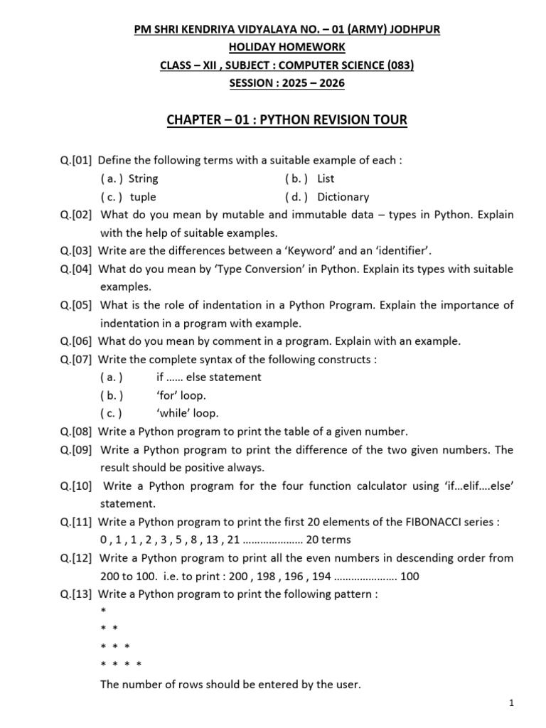 Holiday Homework Class - XII | PDF | Computer Programming | Software Development
