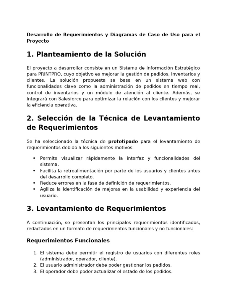 Desarrollo de Requerimientos y Diagramas de Caso de Uso para | PDF ...