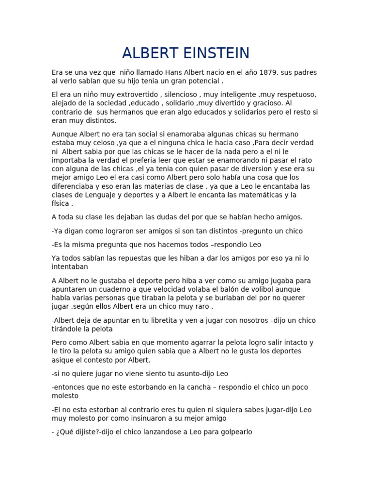 La infancia de Albert Einstein y su amigo Leo | PDF
