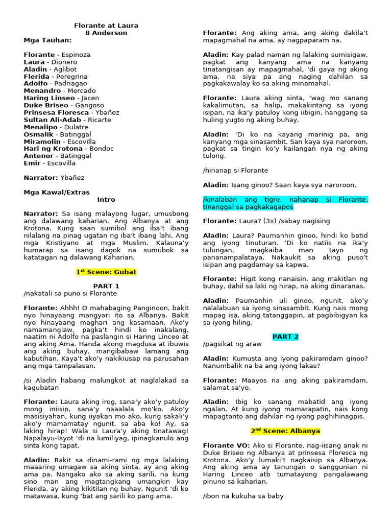 Florante at Laura Script | PDF