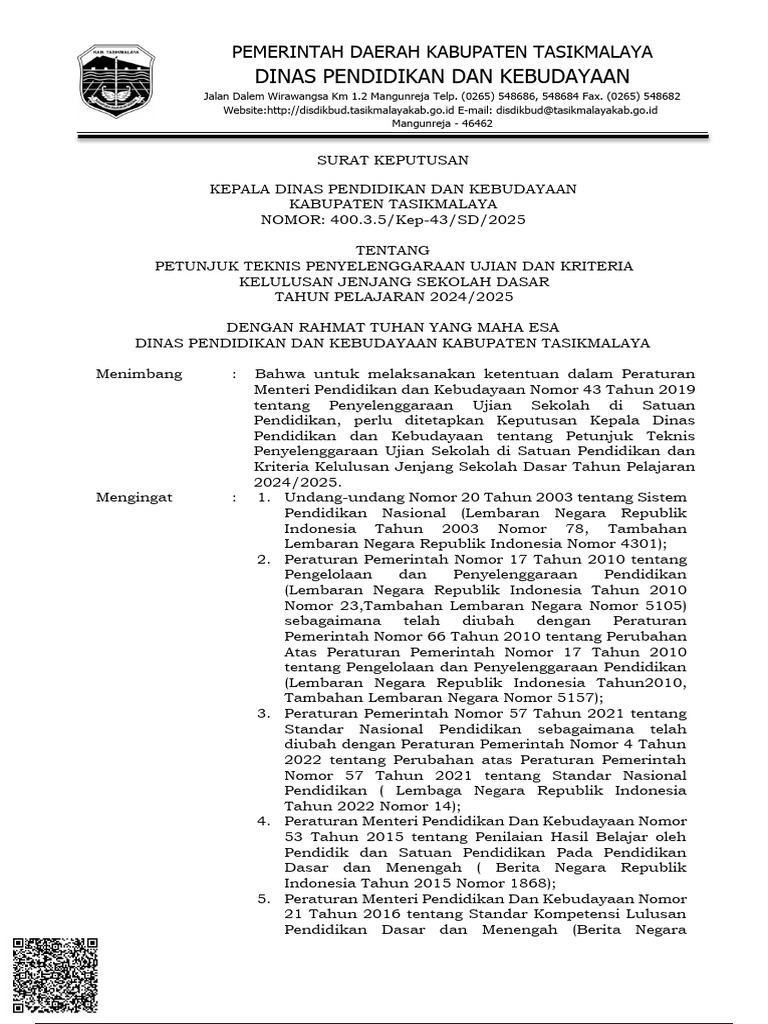 Sk6 Juknis Us Jenjang SD TP 2024 2025 | PDF