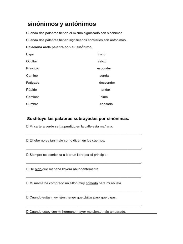 Práctica de Los Antónimos y Sinónimos | PDF