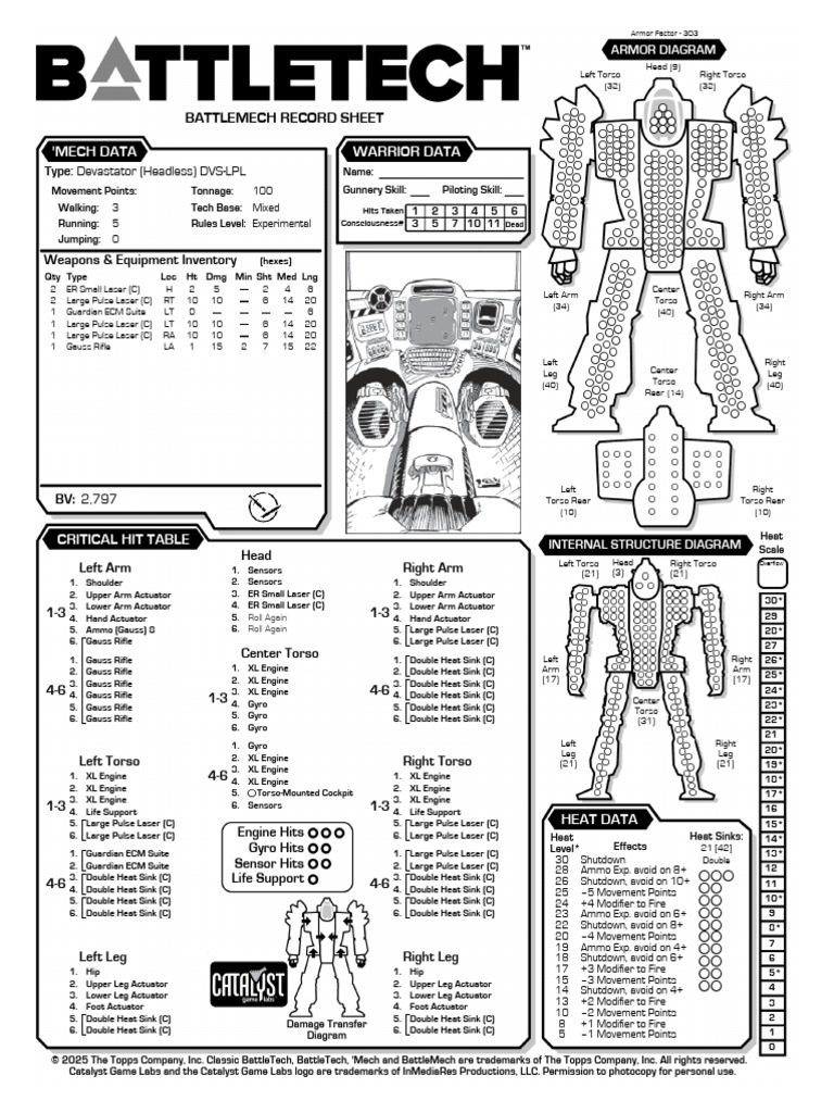 Devastator (Headless) DVS-LPL | PDF | Battle Tech