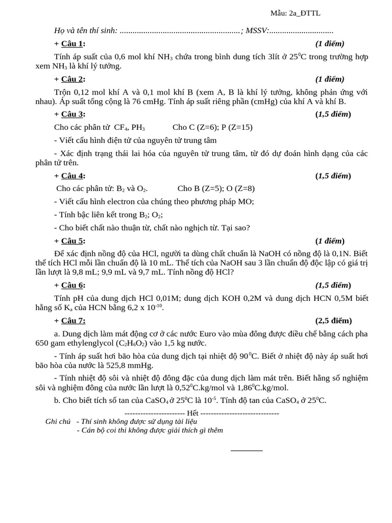 De Thi - Dap An - CK - HDC - HK2 - 2022 - 2023 - Ca 1 | PDF