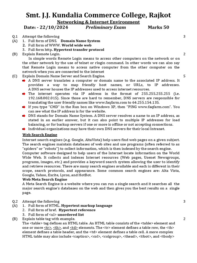 HTML Question Paper Solution | PDF | Html Element | World Wide Web