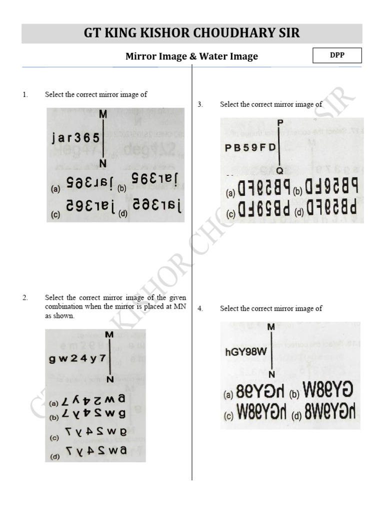 Mirror and Water Image DPP | PDF | Glass Engineering And Science | Optics