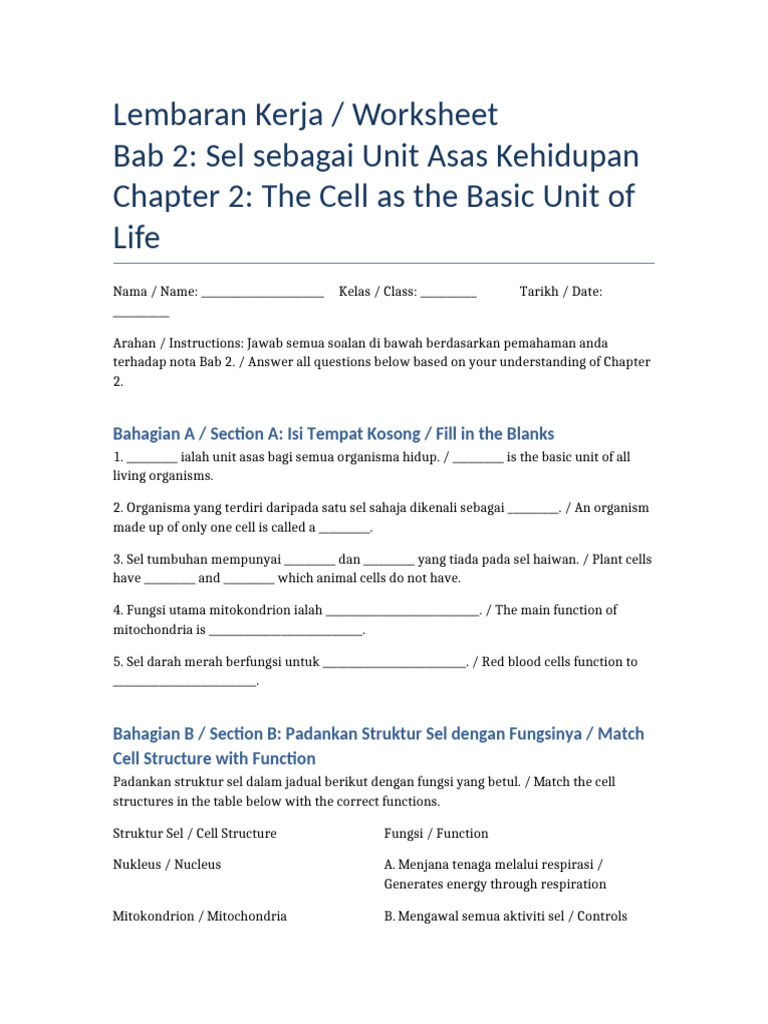 Lembaran Kerja Bab2 sains tingkatan 1 | PDF