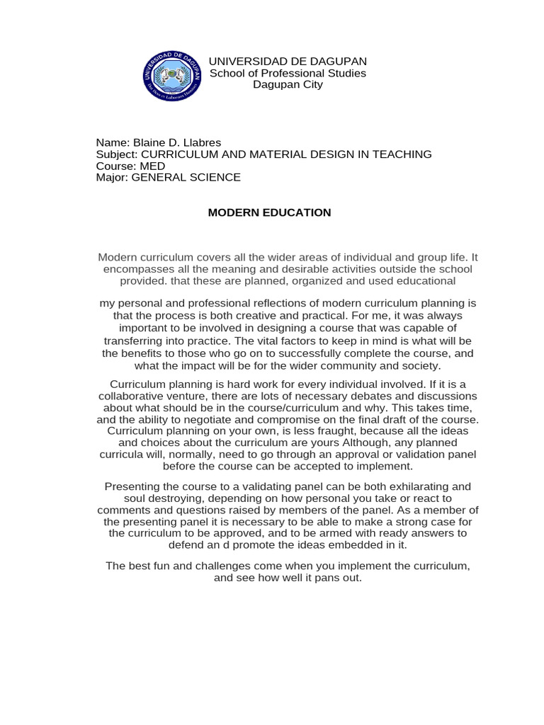Curriculum Design in Modern Education | PDF