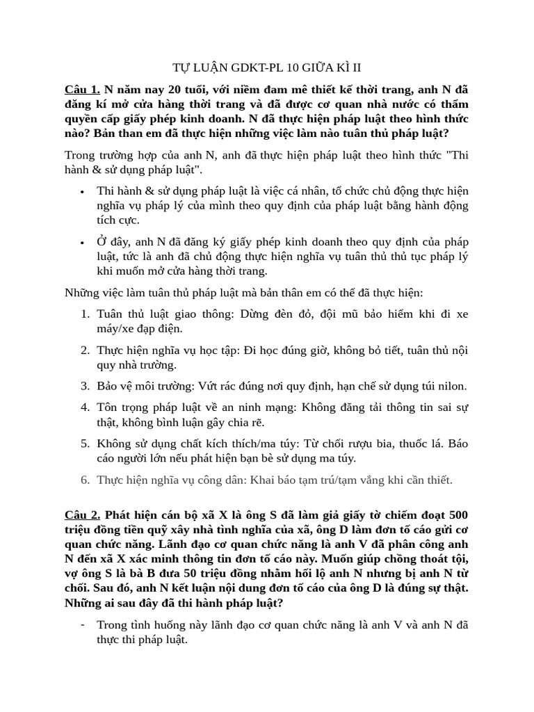 TỰ LUẬN GDKT-PL 10 | PDF