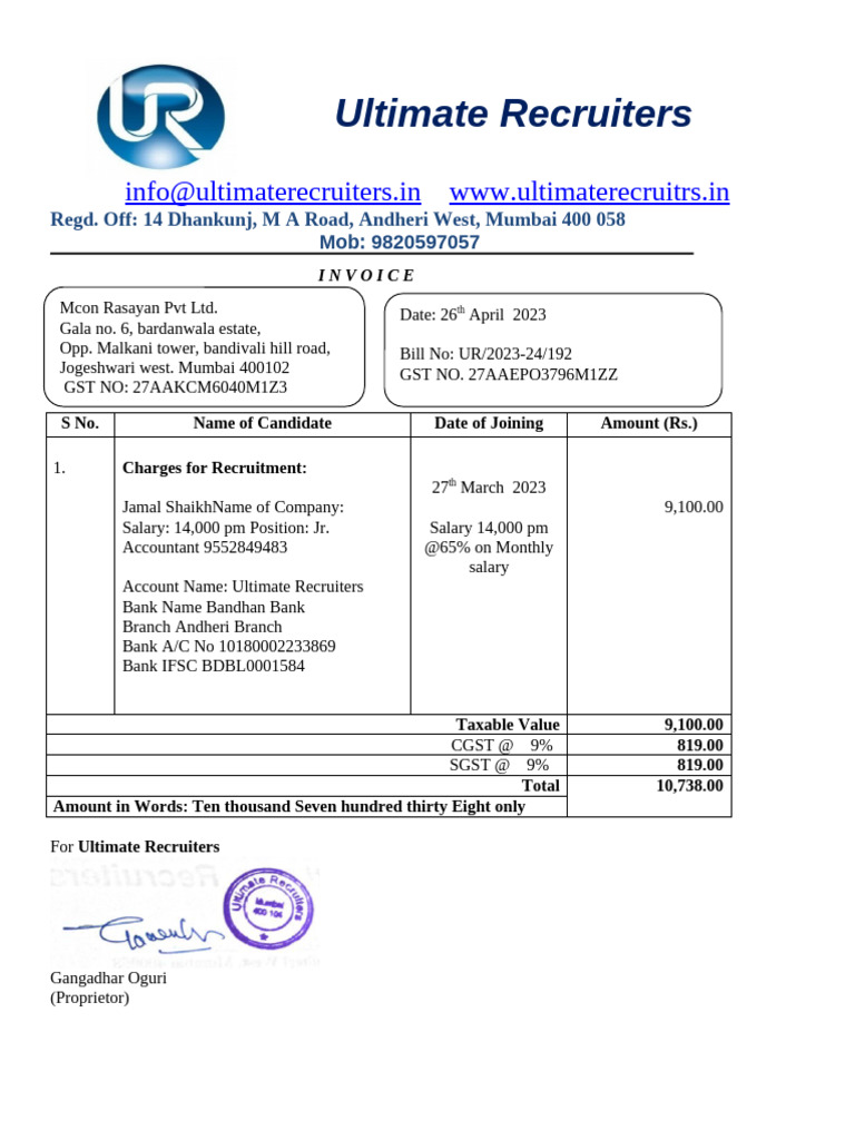 192 Mcon Invoice Jamal Shaik | PDF
