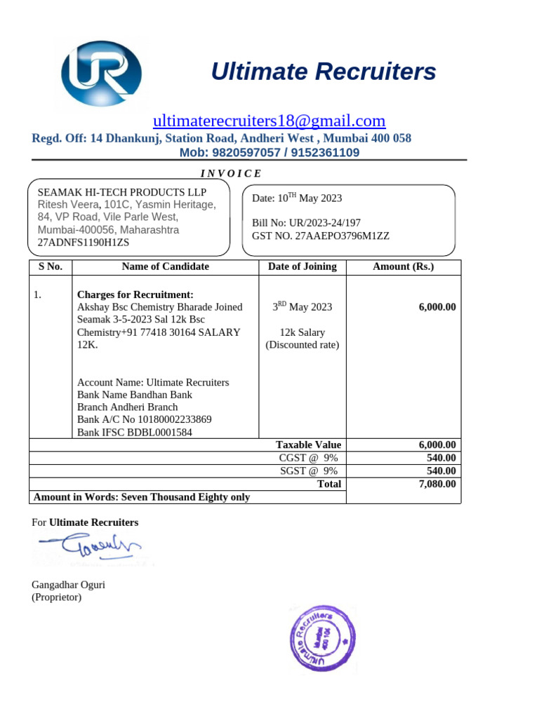 197 Seamak Hightechproducts LLP Invoice For Akshay | PDF