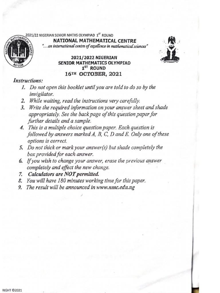 NMC Olympiad Past Questions Access | PDF