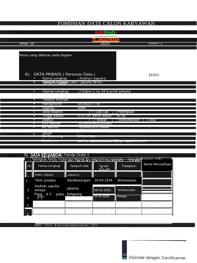 Form Calon Karyawan | PDF