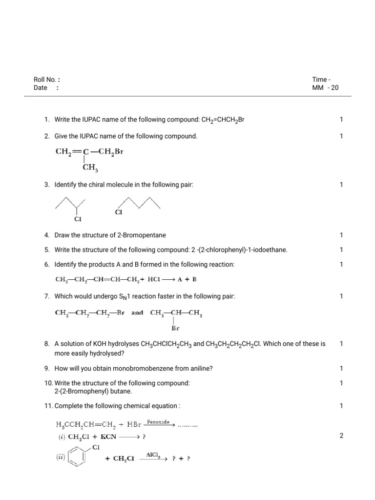Halo Alkanes and Halo Arenes Test | PDF | Chemical Reactions | Chemical ...