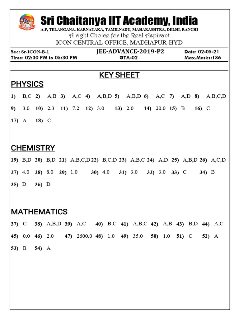 JEE Advanced 2019 Physics Chemistry Math Solutions | PDF | Ketone | Atoms