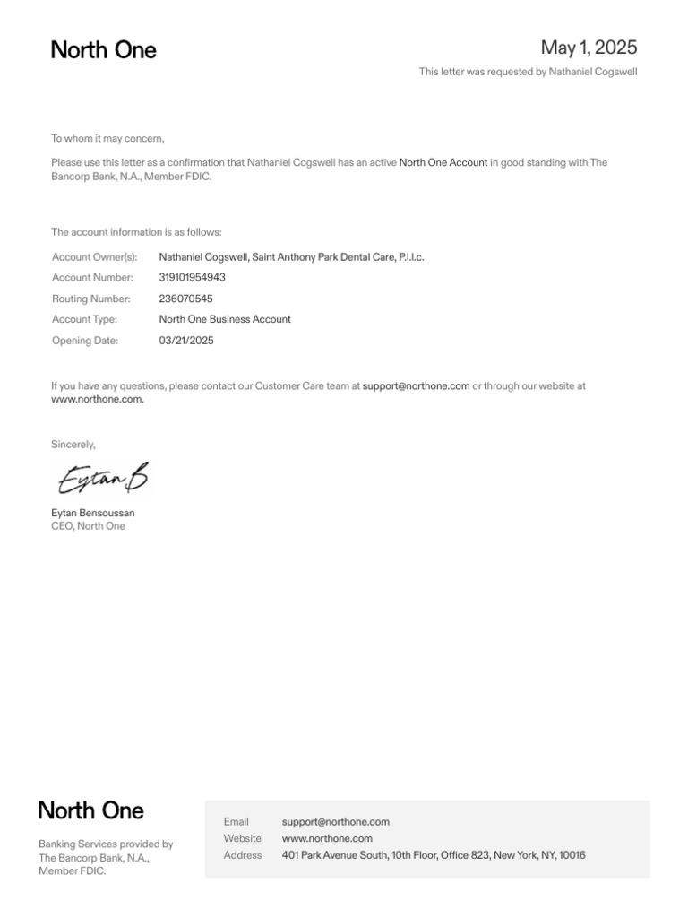 North One Account Routing Number 236070545 | PDF