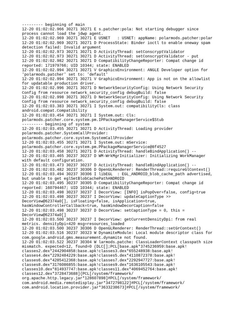 Polarmods - Patcher Logcat | PDF | Computer Programming | Mobile Linux