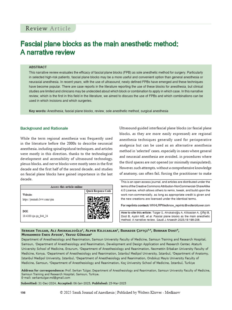Fascial Plane Blocks As The Main Anesthetic.6 | PDF | Anesthesia | Surgery