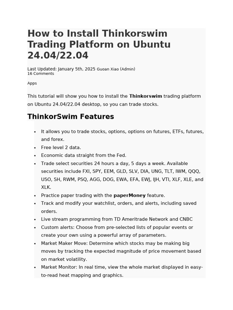 How To Install Thinkorswim Trading Platform On Ubuntu 24 Pdf Java Programming Language
