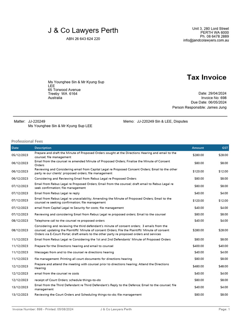 Tax Invoice for Legal Services - JJ-220249 | PDF | Discovery (Law ...