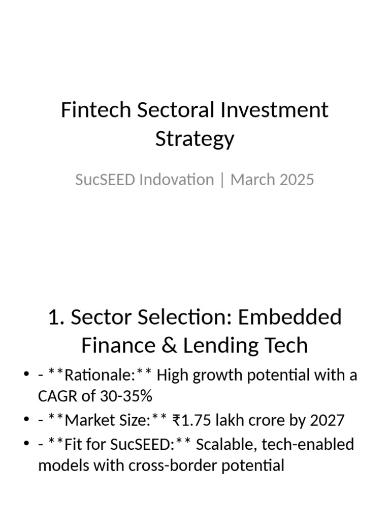 Fintech Sectoral Investment Strategy SucSEED 2025-03-21 | PDF ...