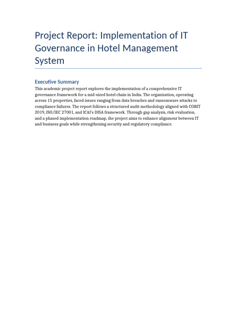 Hotel IT Governance Report Academic | PDF | Governance | Cobit