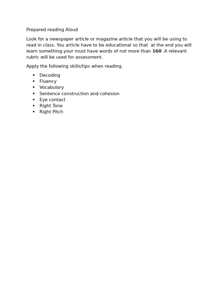 Reading Aloud Grade 9 | PDF