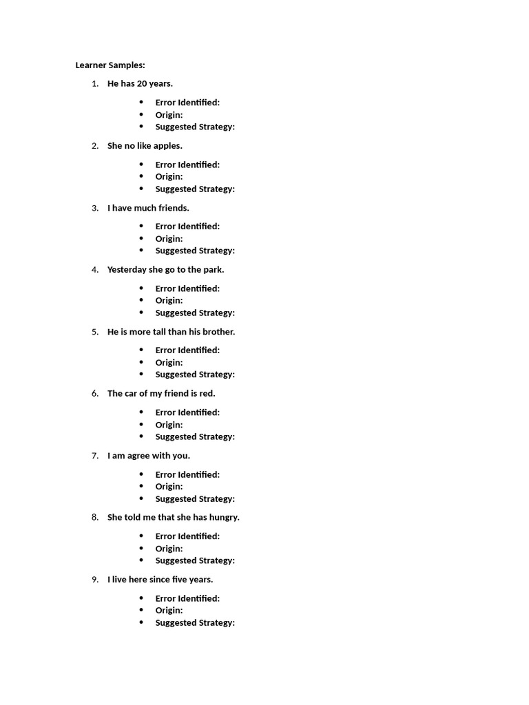 Interlanguage Student Handout | PDF