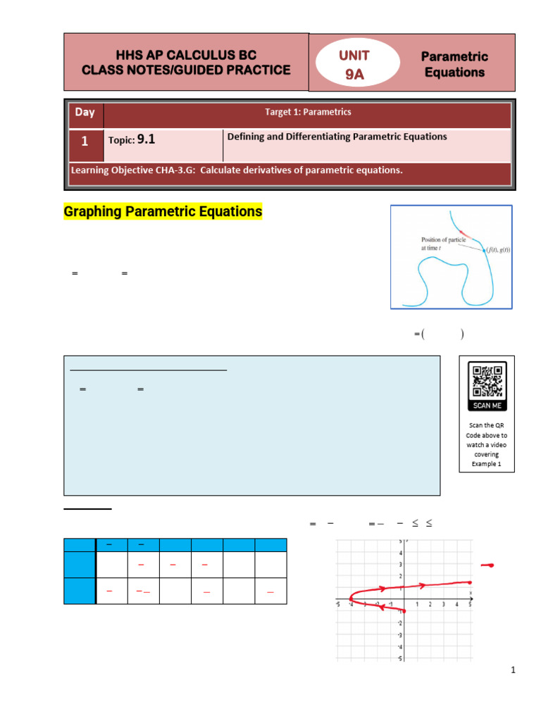 Unit 9A - Parametric Equations and Vector Valued-Functions (2021) - SOLUTIONS | PDF | Euclidean ...