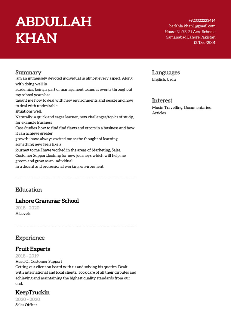 Abdullah Khan CV 2021 - 1621915201 | PDF | Learning