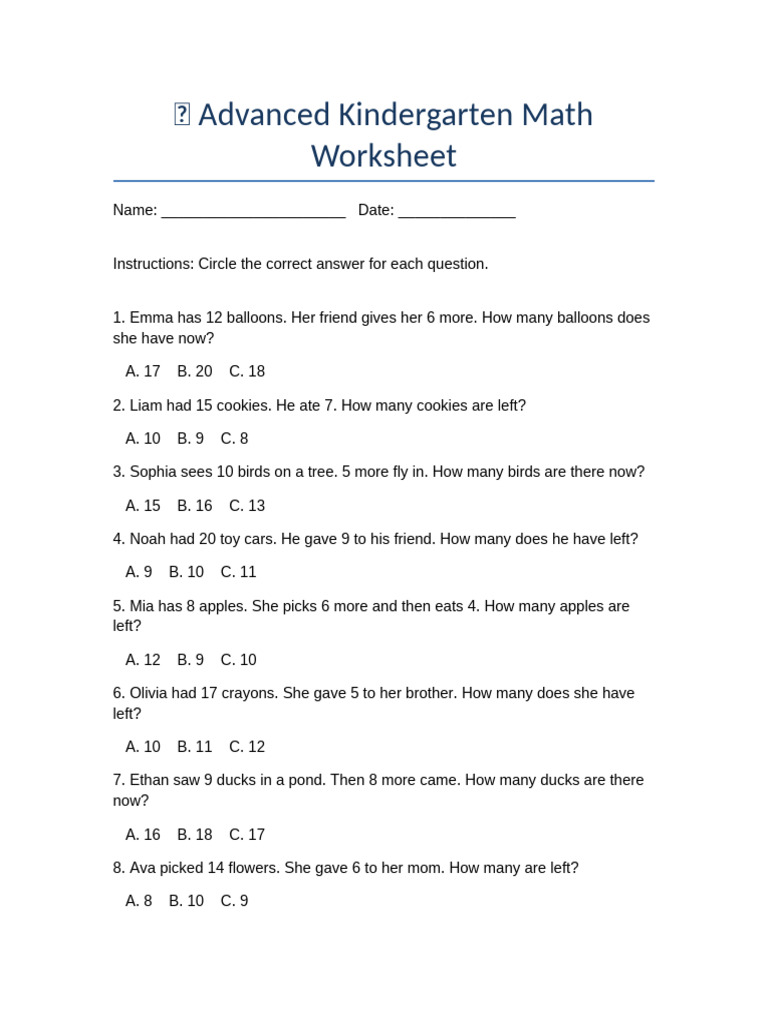 Kindergarten_Math_Worksheet | PDF