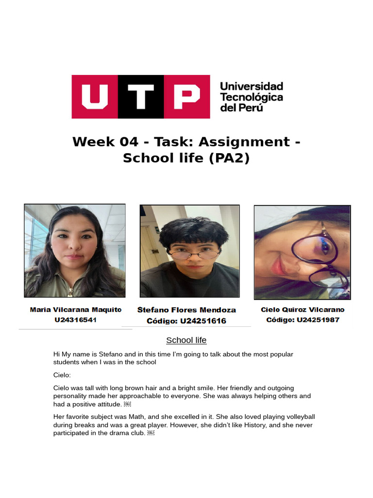 TASK Week 4 School Life | PDF