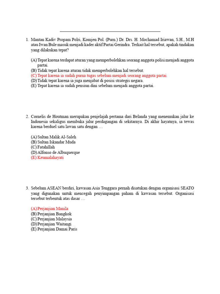 Latihan Soal Pengetahuan Umum Bintara 2025 Tactical in Police 1 | PDF