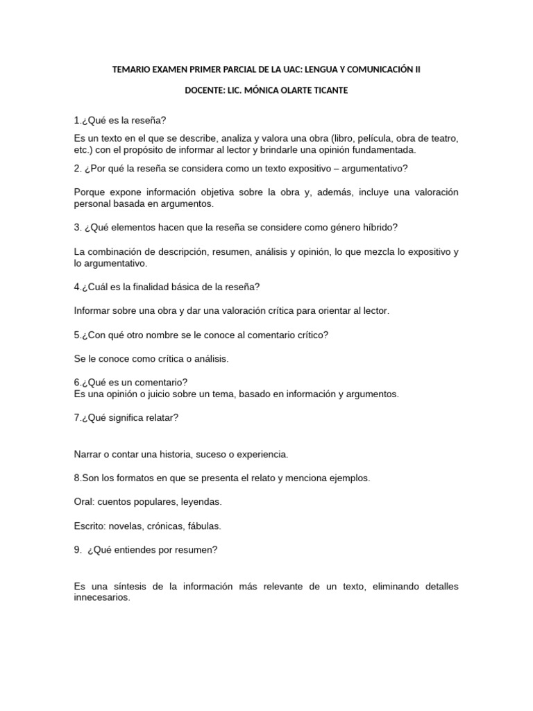 TEMARIO EXAMEN LyC | PDF | Sumario abstracto) | Escritura