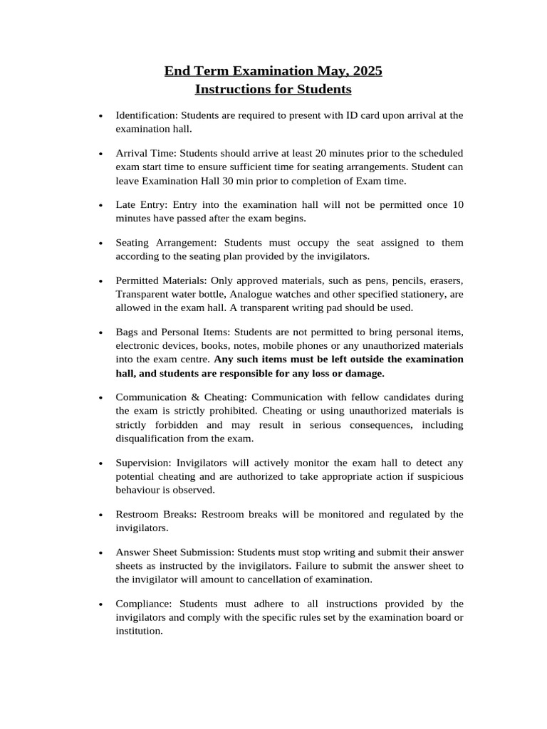 Instructions For Students | PDF