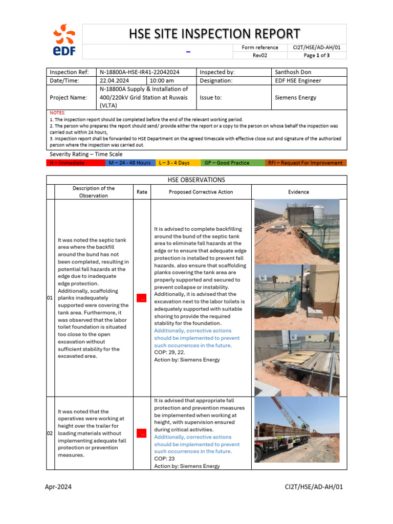 Hse Site Inspection Report: Generation and Trading | PDF | Safety