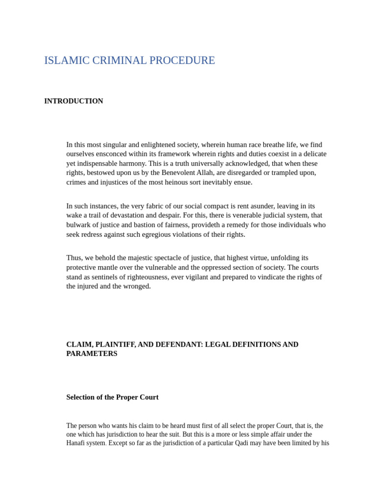 Islamic Criminal Procedure Overview | PDF | Evidence (Law) | Burden Of ...