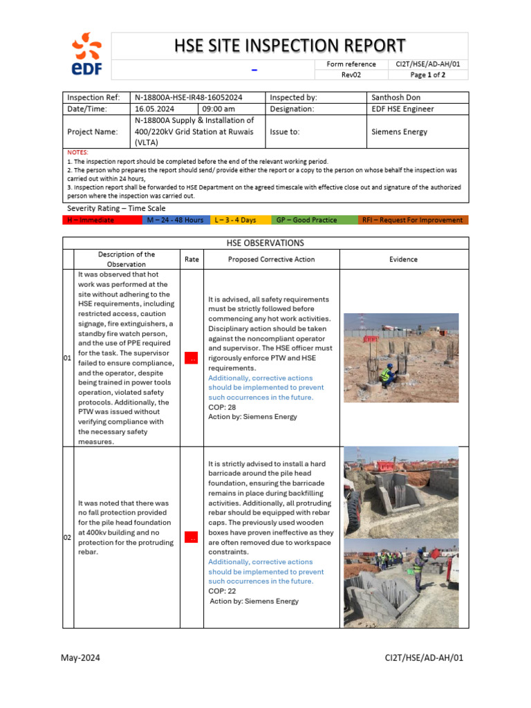 Hse Site Inspection Report: Generation and Trading | PDF | Safety