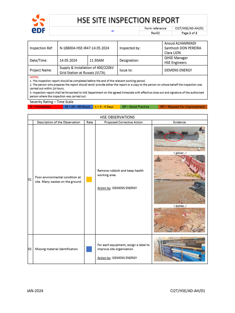 Hse Site Inspection Report: Generation and Trading | PDF